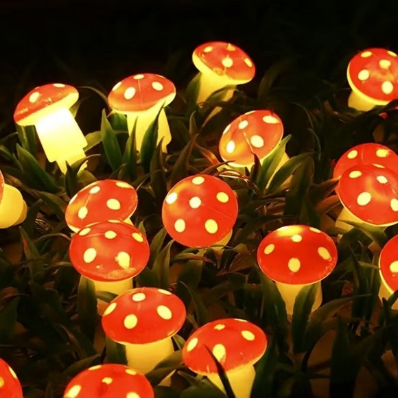 Accents | 1 Feet Red White Polka Dot Mushroom Toadstool 20 Led Lights ...